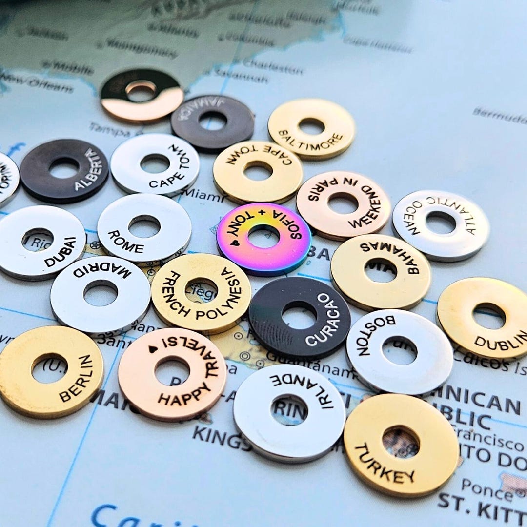 Engraved Travel Token: Custom City, Country, Destination Ring - Etsy