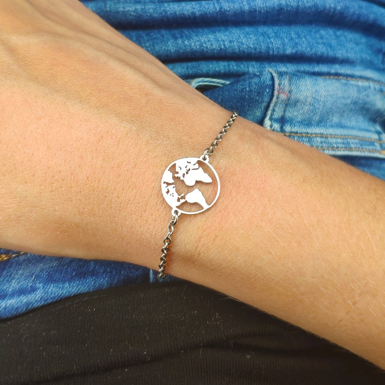 World Map Bracelet Earth Bracelet Wanderlust Jewelry Gift - Etsy