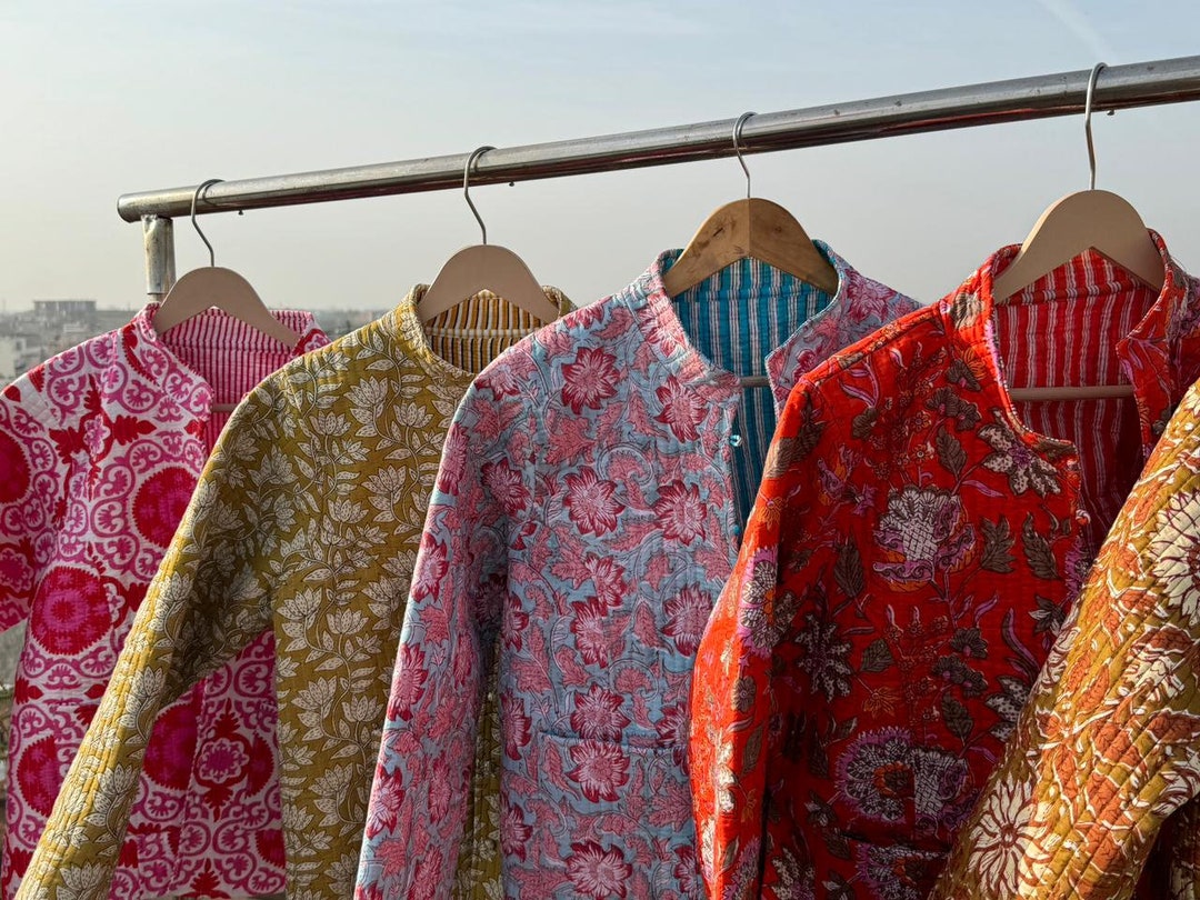 Block Print Cotton Quilted Jacket Hand Made Block Print Jacket Floral Vintage Jerkin for Ladies ...