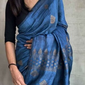 Pure Linen Hand Loom ,handwork Saree for Indian Ethnic Women Wear ...