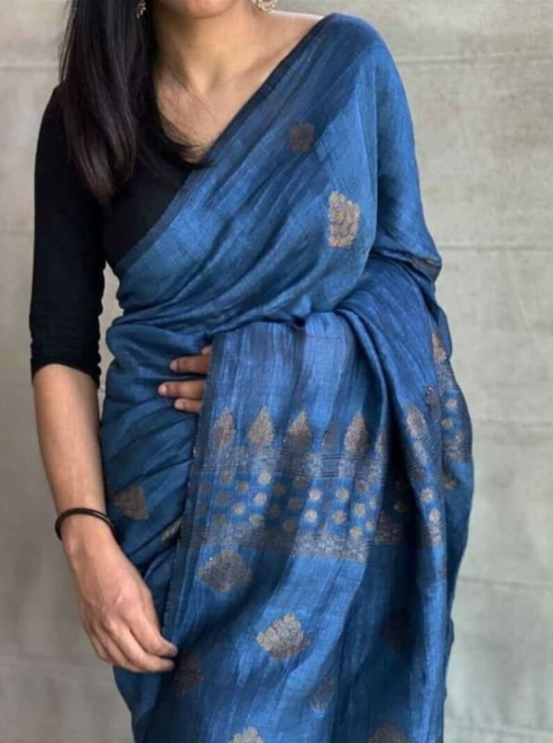 Pure Linen Hand Loom ,handwork Saree for Indian Ethnic Women Wear ...
