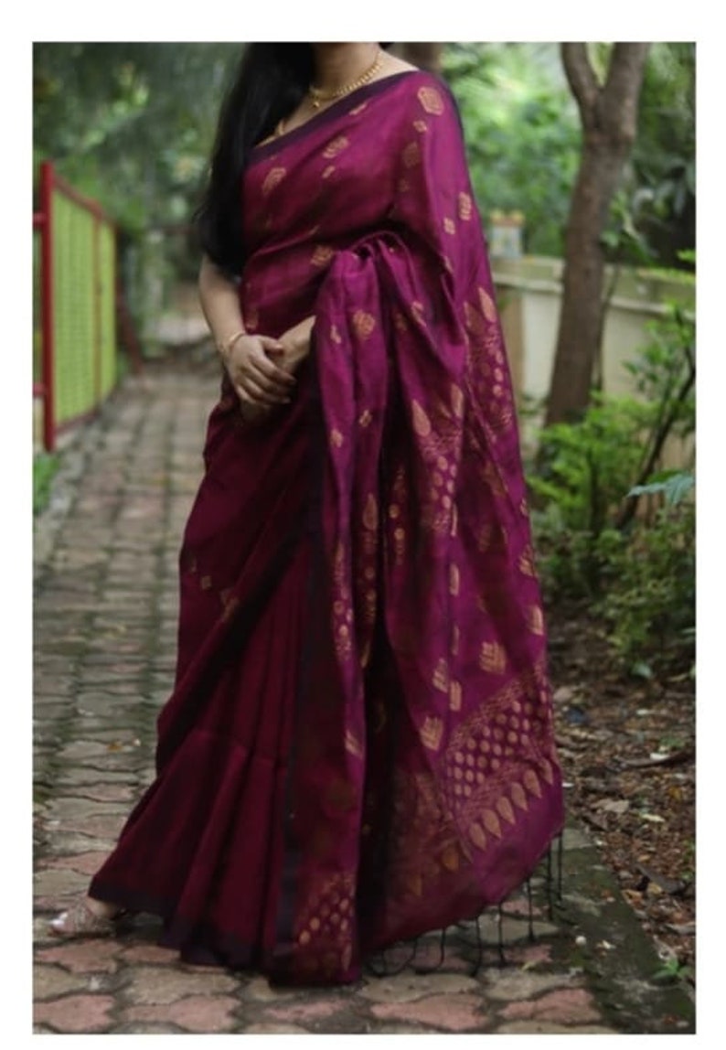 Pure Linen Hand Loom ,handwork Saree for Indian Ethnic Women Wear ...