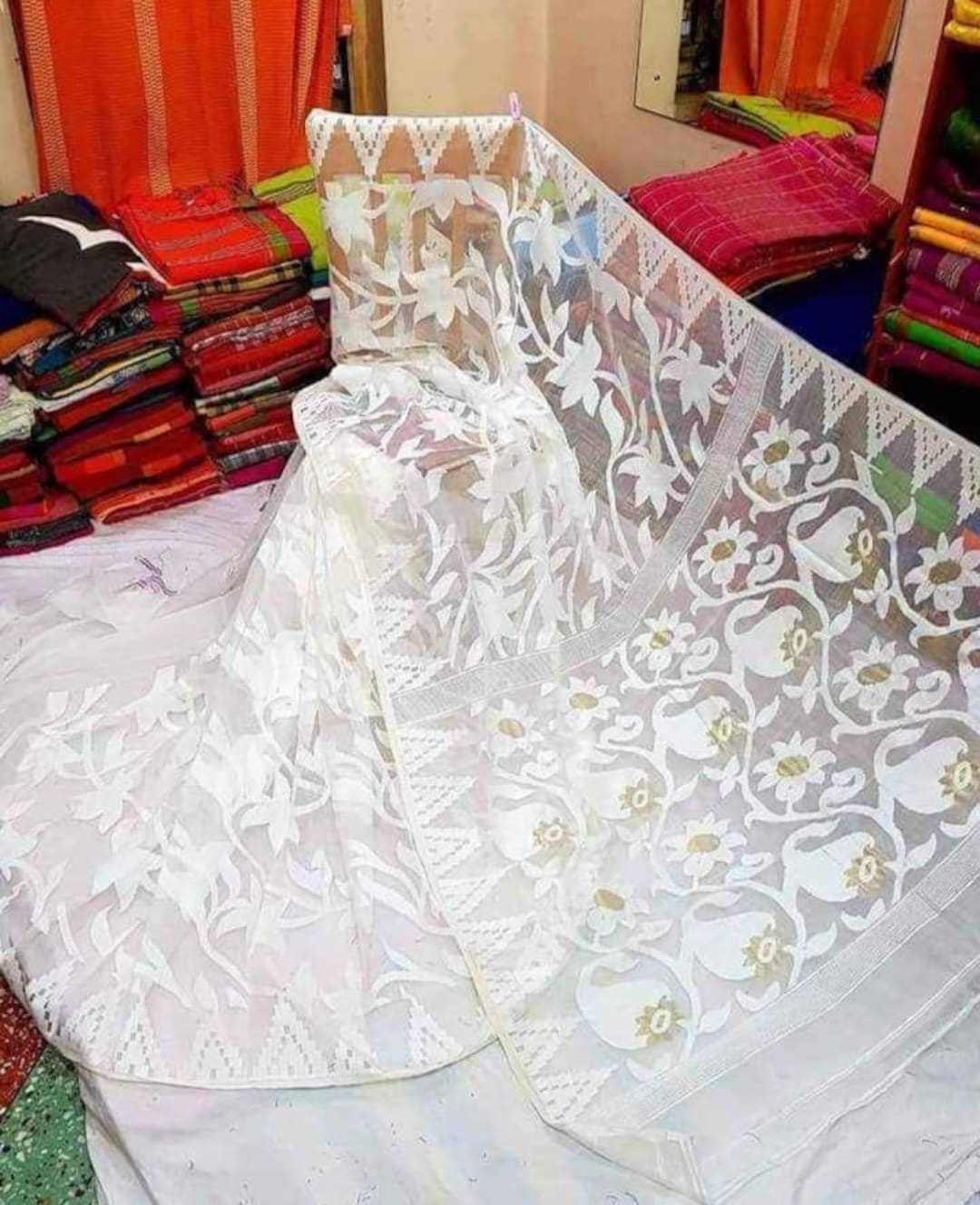 Jamdani Saree-indian Traditional Hand Loom Saree-bengali Handmade Padda ...