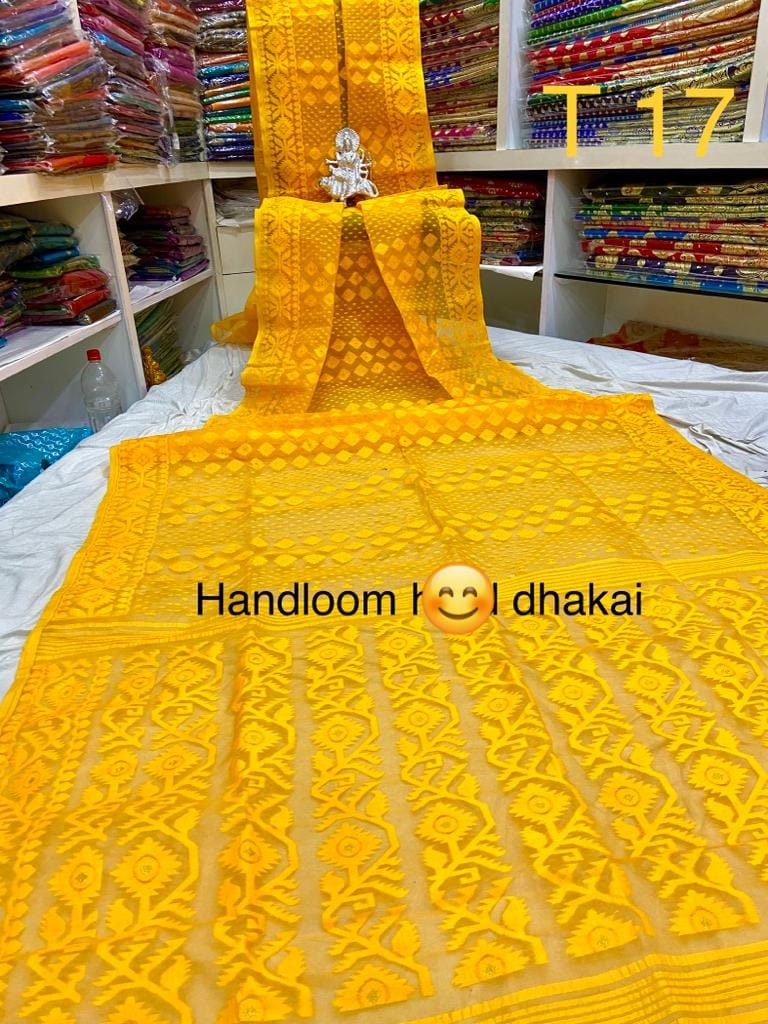 Yellow Jamdani Saree/ Indian Traditional Bengali Hand Loom Saree/resham ...
