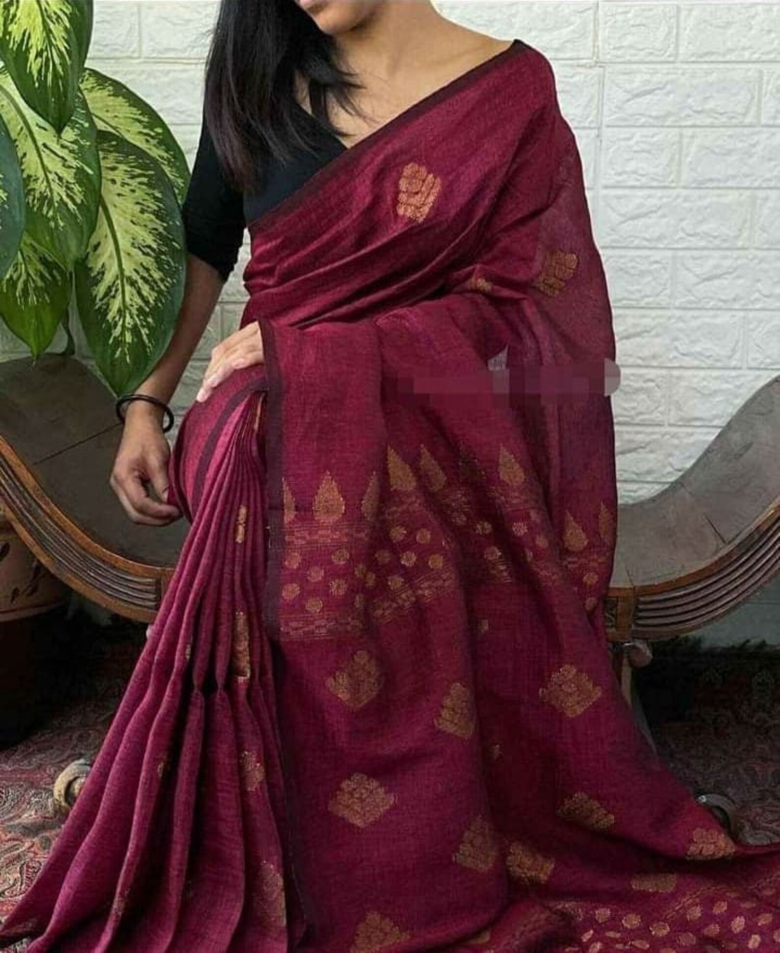 Pure Linen Hand Loom ,handwork Saree for Indian Ethnic Women Wear ...