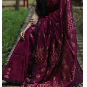 Pure Linen Hand Loom ,handwork Saree for Indian Ethnic Women Wear ...