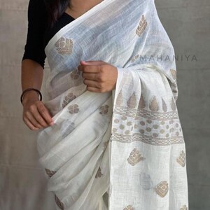 Pure Linen Hand Loom ,handwork Saree for Indian Ethnic Women Wear ...