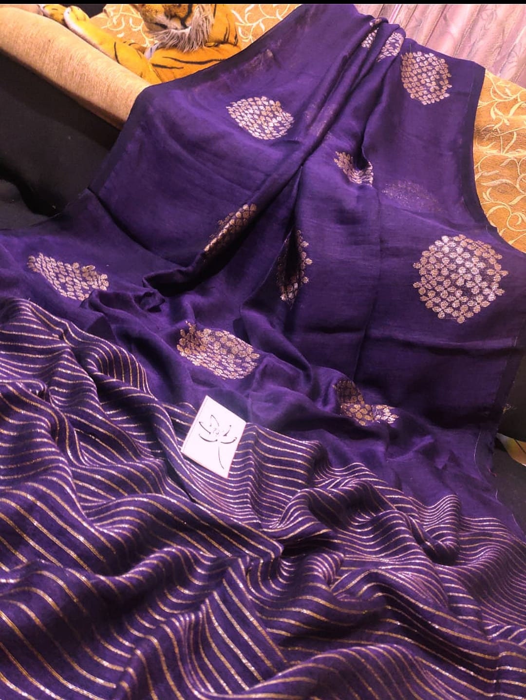 Pure Linen Saree /chakra Linen Jamdani Handloom Sari With Blouse ...