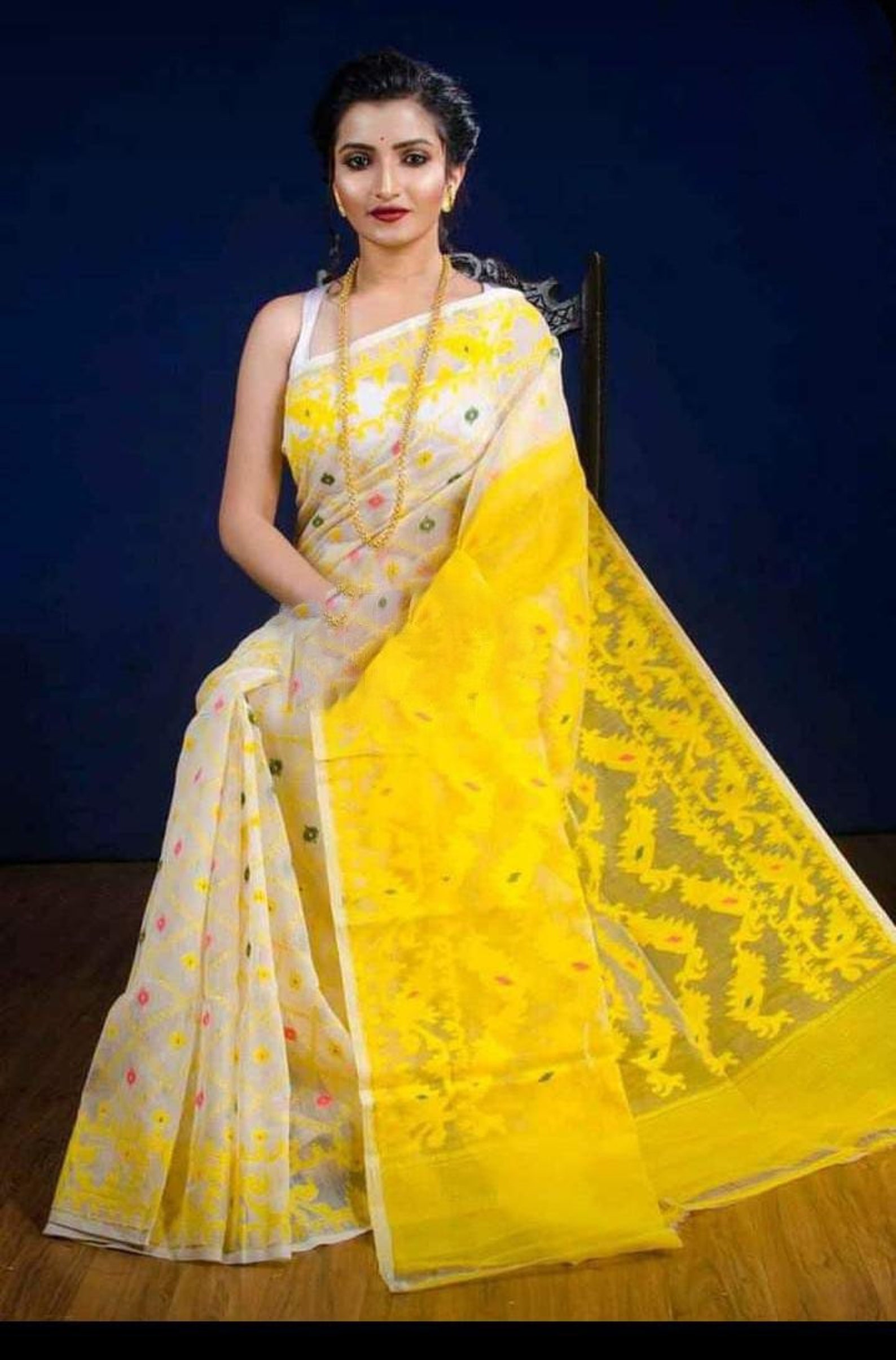 Yellow Jamdani Saree/ Indian Traditional Bengali Hand Loom Saree/resham ...