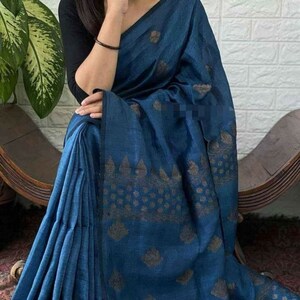 Pure Linen Hand Loom ,handwork Saree for Indian Ethnic Women Wear ...