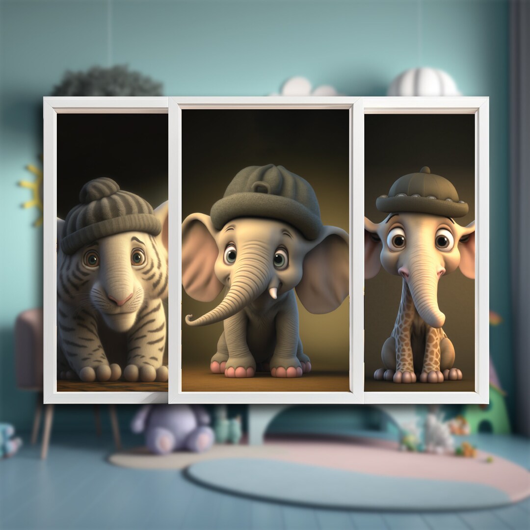 3 High Quality Posters in Disney Pixar Style Lion, Giraffe & Elephant ...