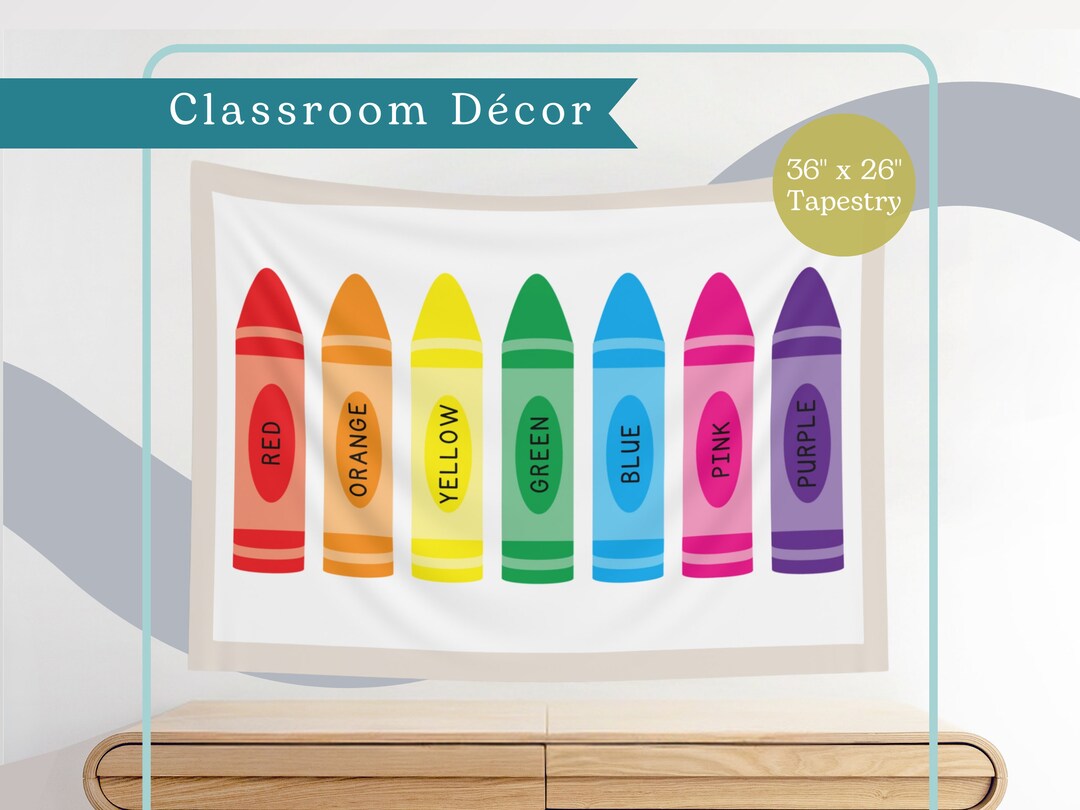 Color of Crayons Classroom Tapestry | Playroom Decor | Preschool Decor ...