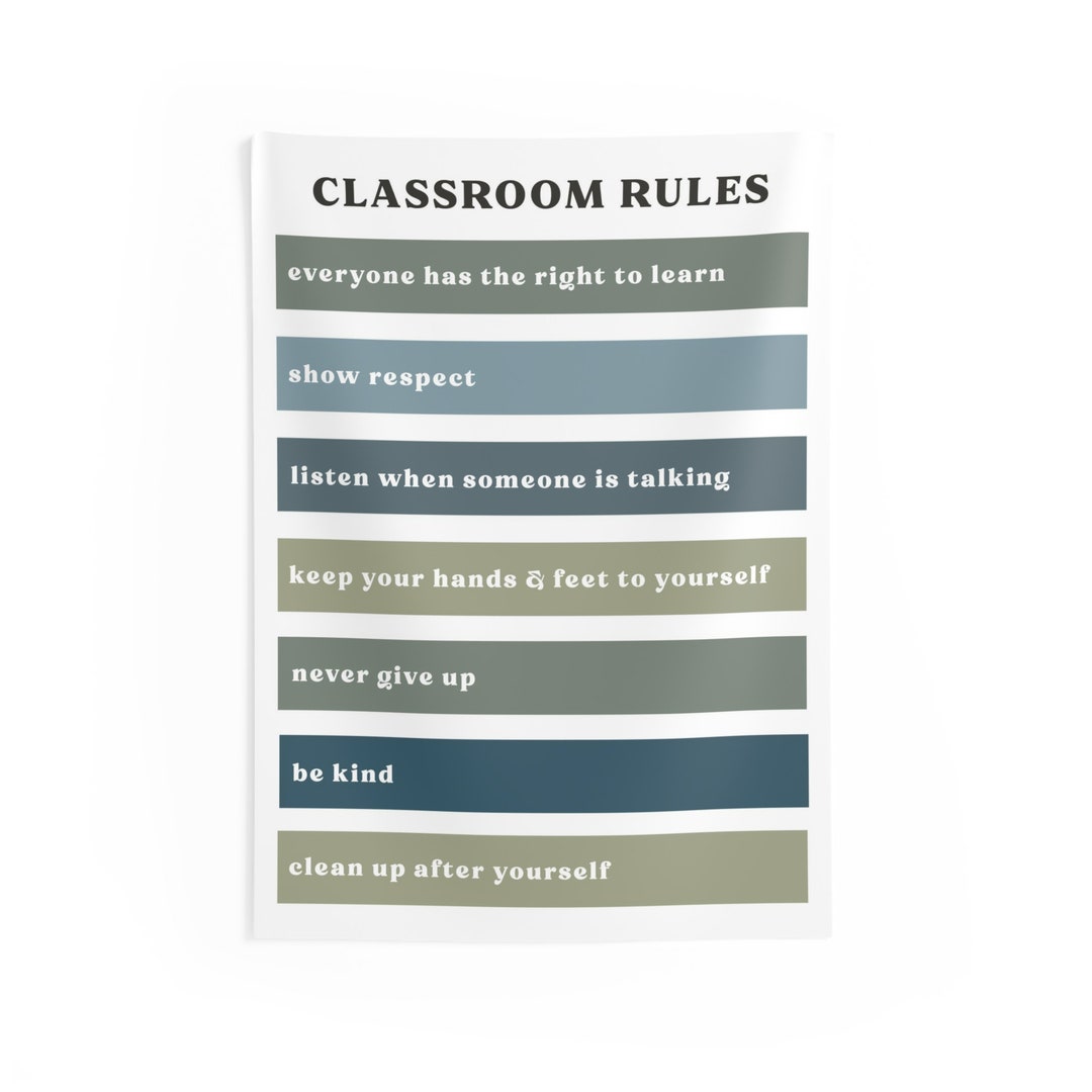 Classroom Rules Wall Tapestry Elementary School Calm Blues and Greens ...