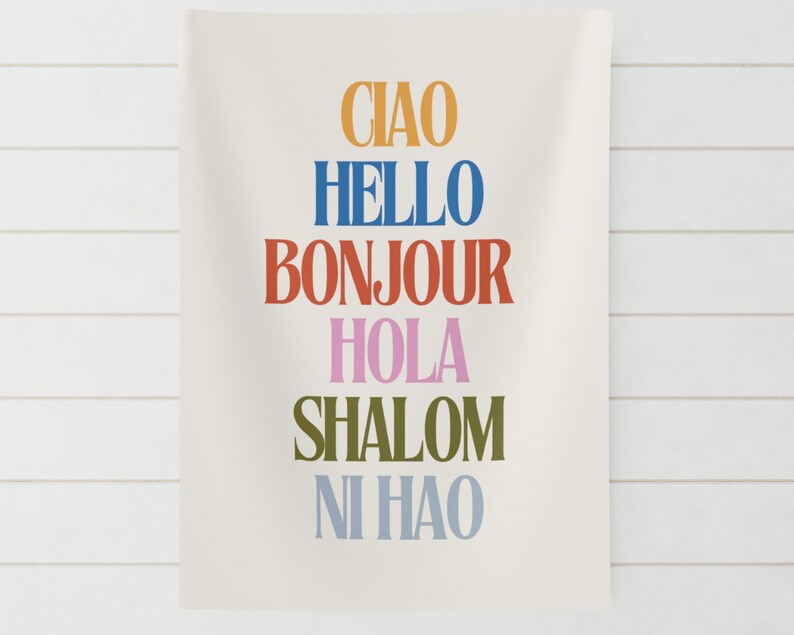 Hello in Different Languages Classroom Tapestry | Fun, Print Décor ...