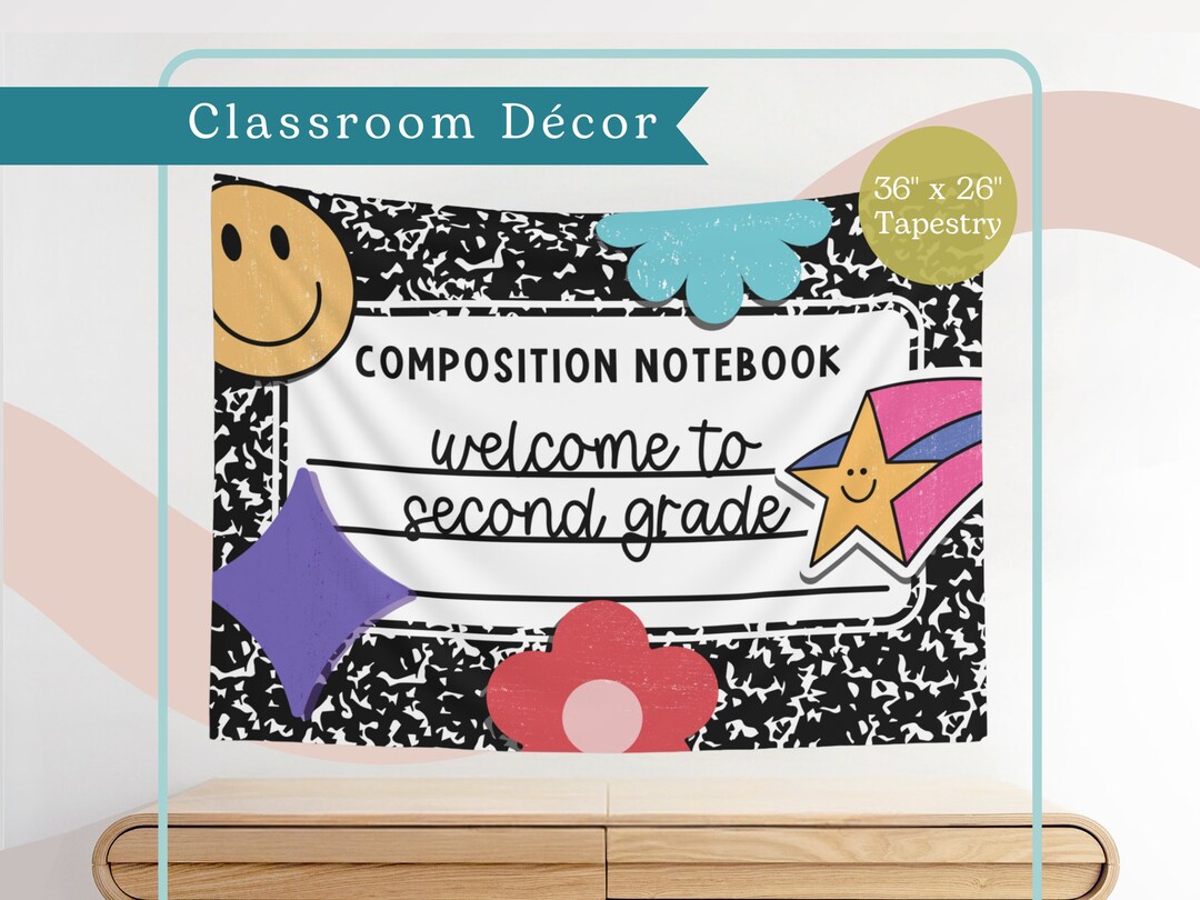Welcome to Second Grade Composition Notebook Classroom Tapestry | Retro ...