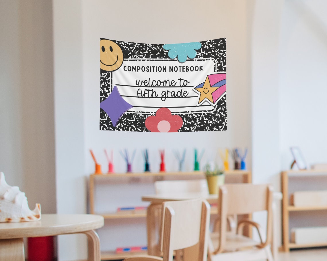 Welcome to Fifth Grade Composition Notebook Classroom Tapestry | Retro ...