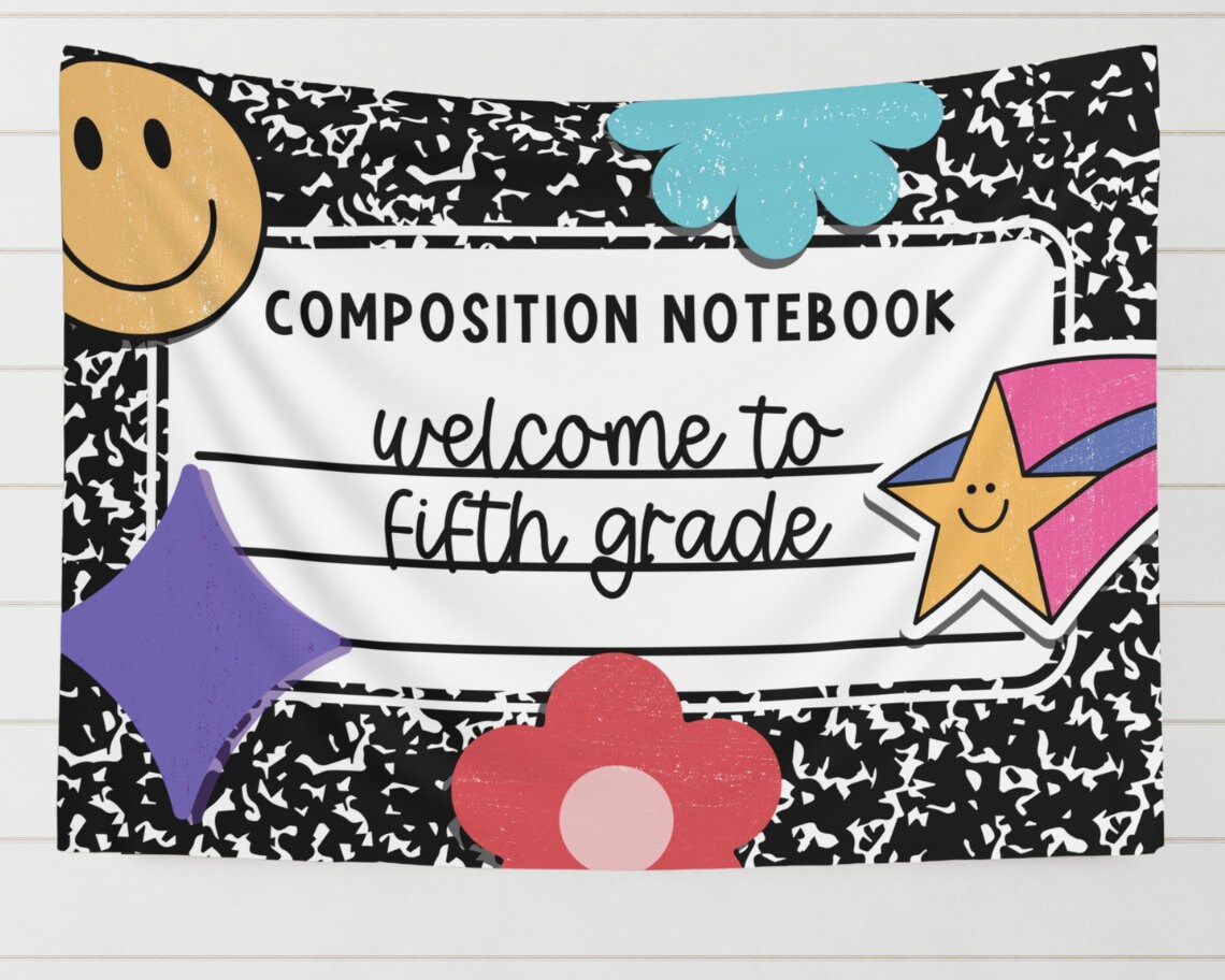 Welcome to Fifth Grade Composition Notebook Classroom Tapestry | Retro ...