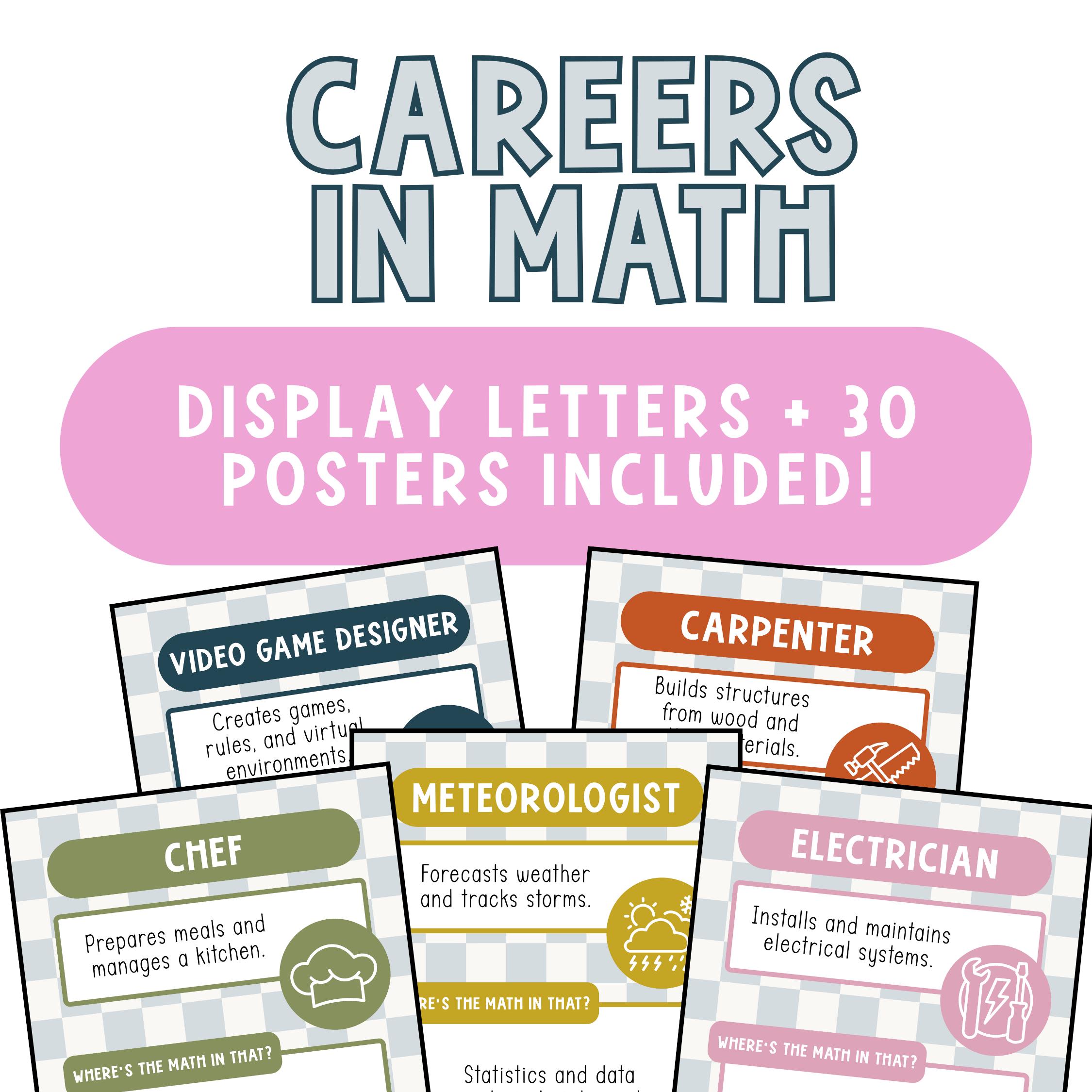 Careers in Math Posters | Printable Posters for Math Classroom | Middle ...