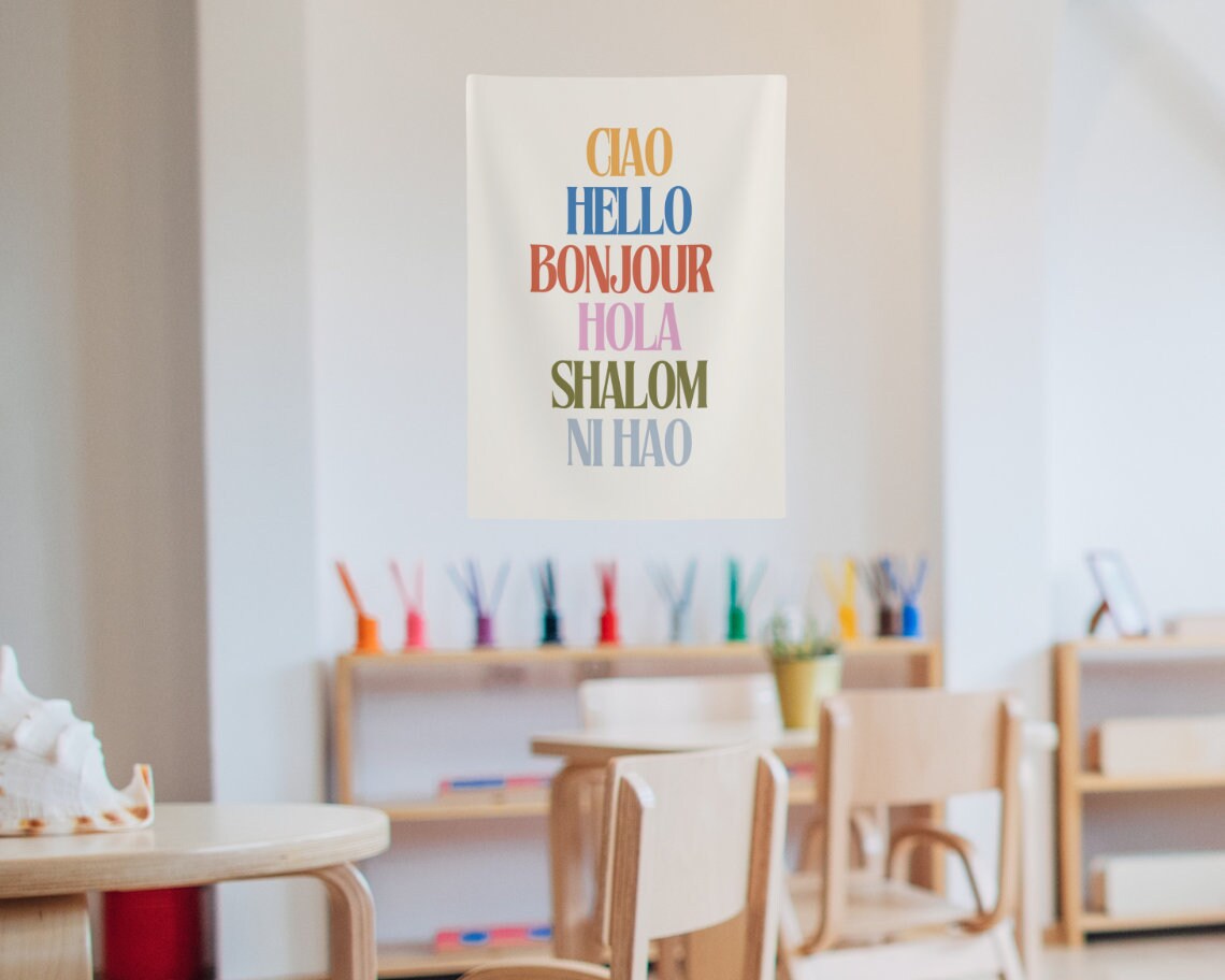 Hello in Different Languages Classroom Tapestry | Fun, Print Décor ...