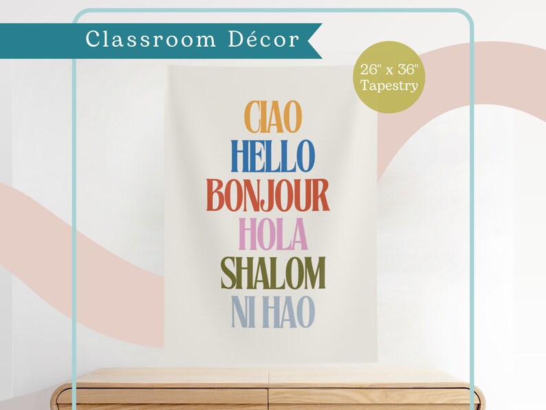Hello in Different Languages Classroom Tapestry | Fun, Print Décor ...