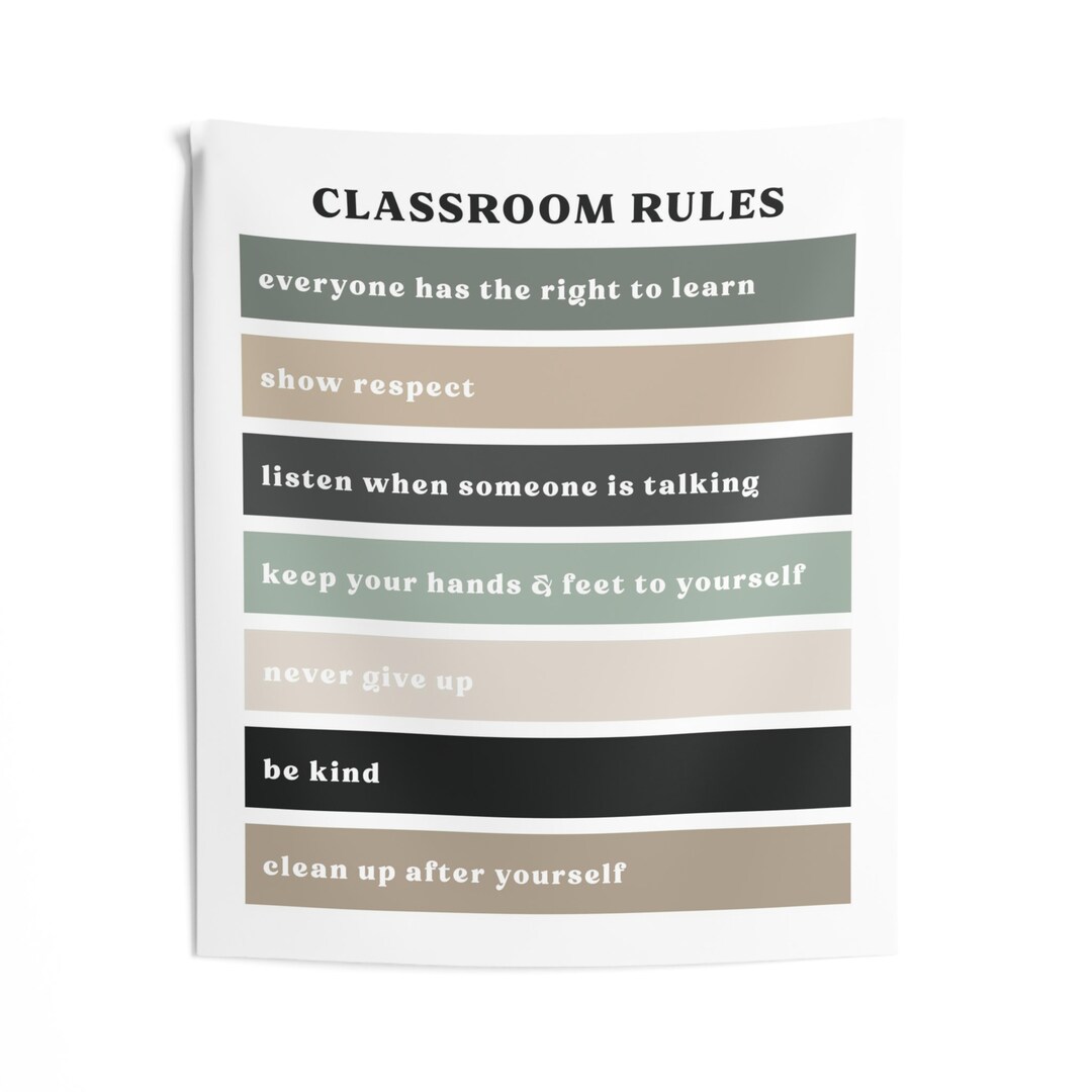 Classroom Rules Wall Tapestry | Elementary School Calm Neutrals Decor ...