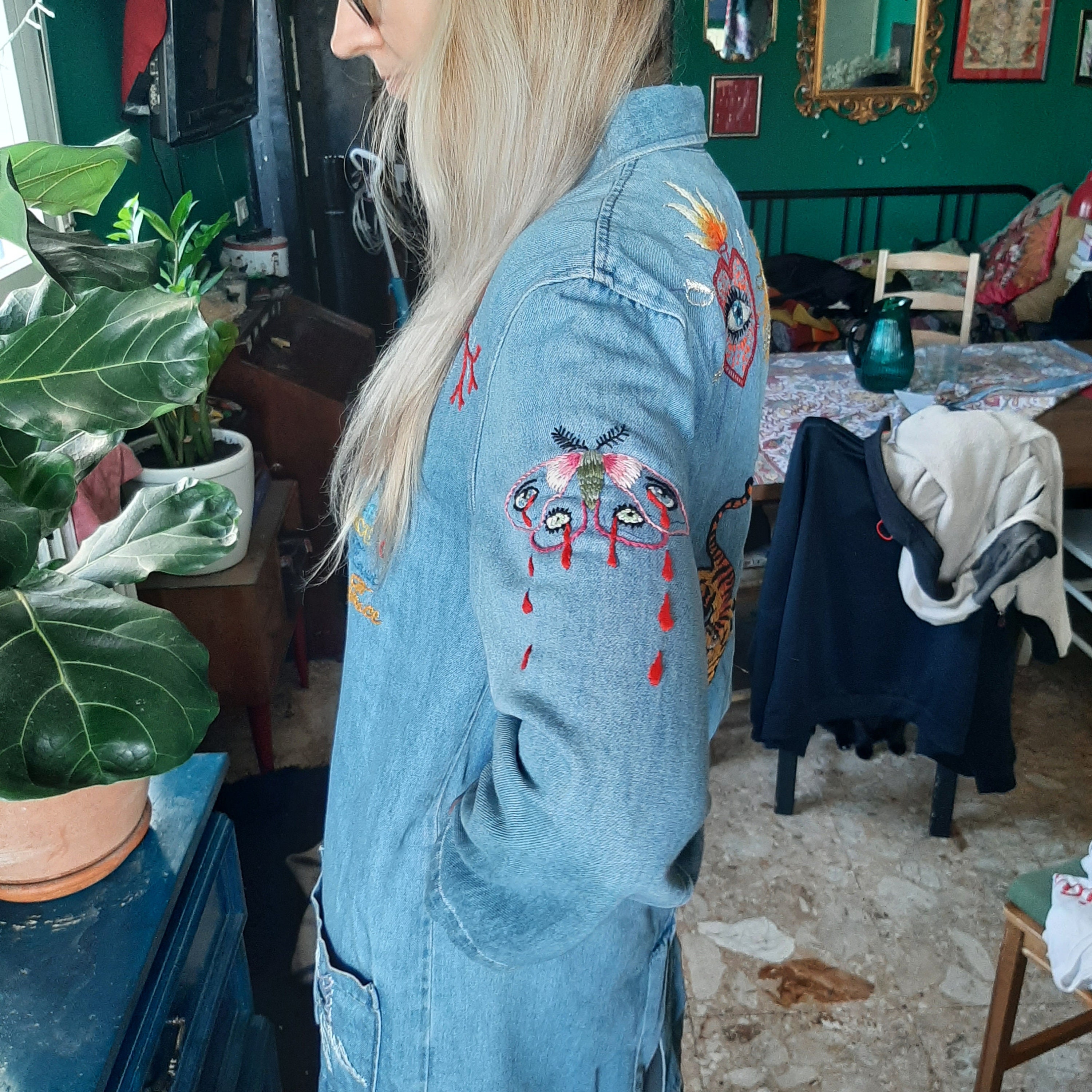 Hand Embroidered Upcycled Denim Jacket - Etsy