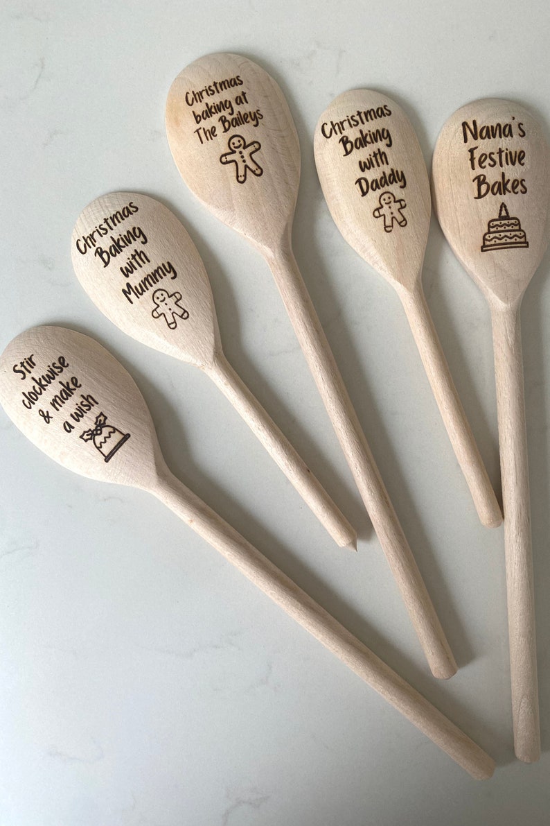 Personalised wooden spoons for Christmas laser engraved | Etsy