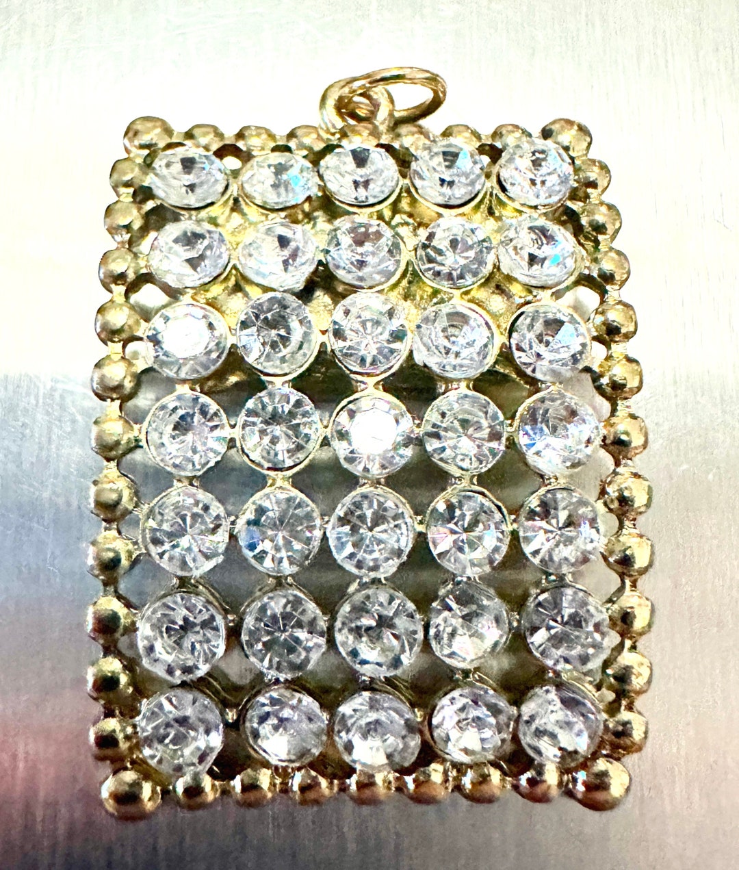 80S Vintage Curved Square Gold Plate Crystal Ladies Pendent , Pre Owned ...