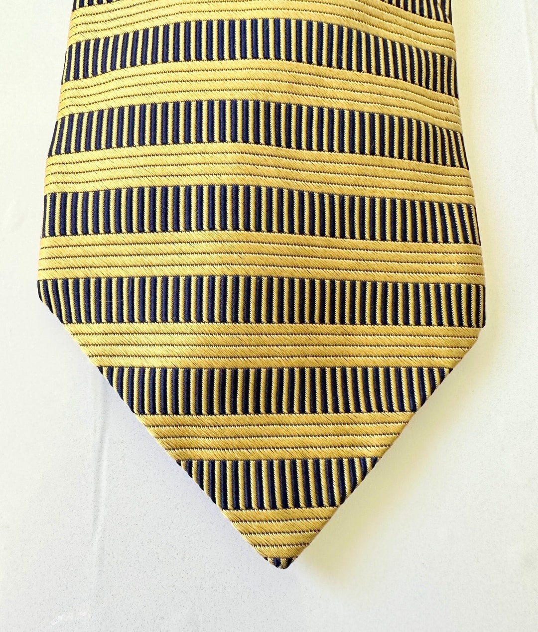Silk Duchamp Mens Tie, Vintage as New in Gold and Navy Repeat Pattern ...