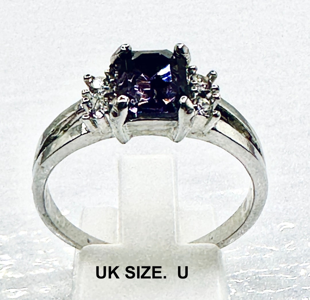 Ladies 90's Stunning Silver Plated, Split Band Purple Amethyst Stone Uk ...