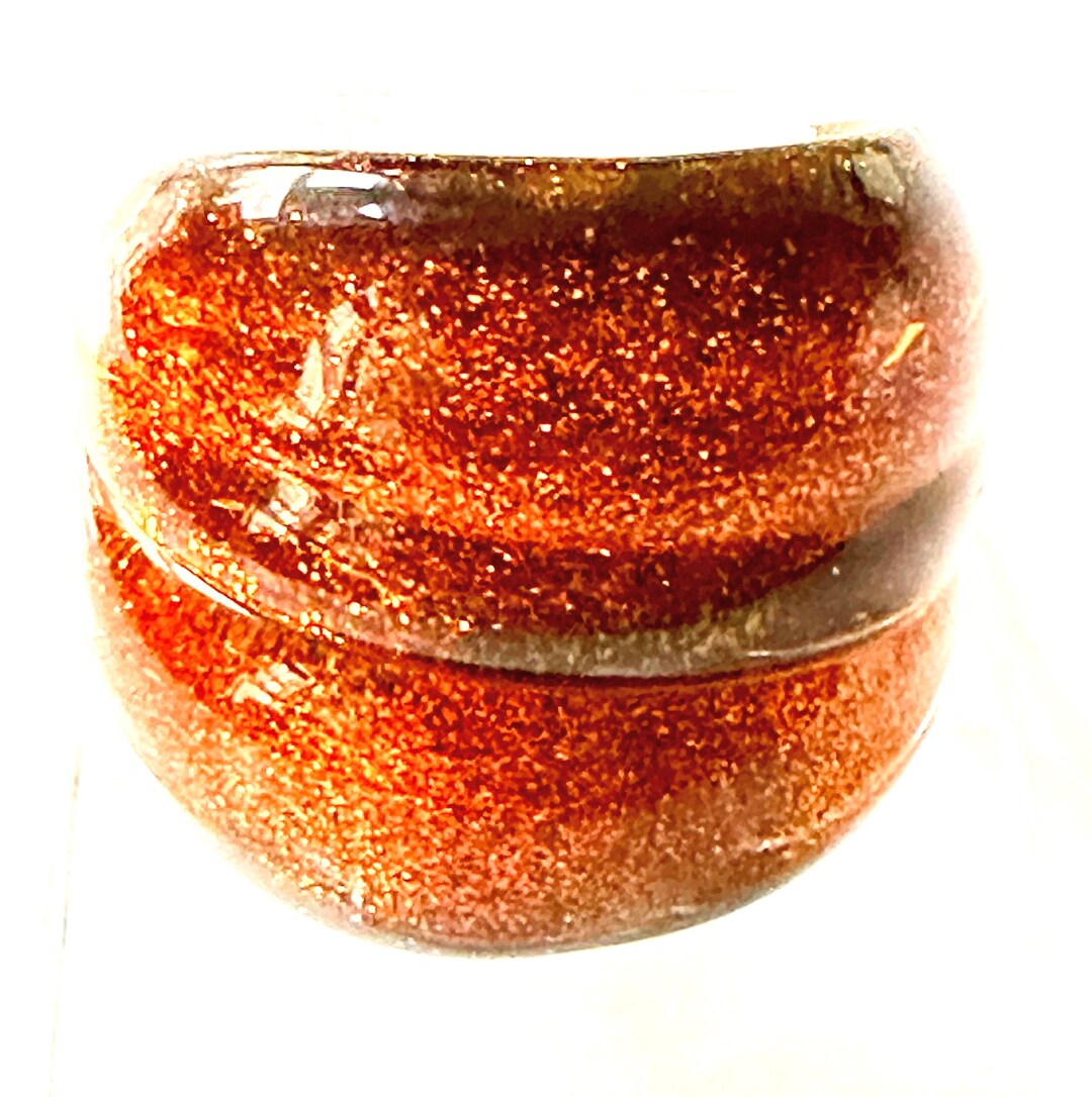 80'S Glittering Orange Fire Ball Murano Hand Blown Ring , Stunning Pre ...