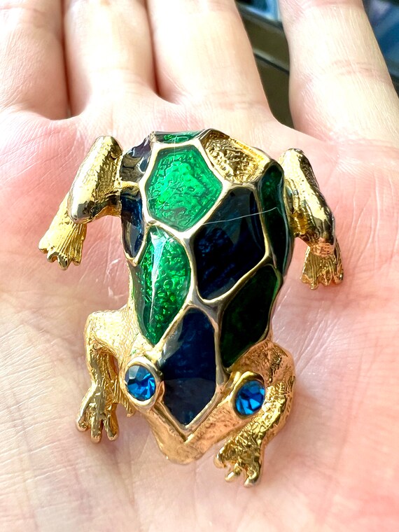 Vintage signed 18 CT yellow gold plate enamel Frog Br… - Gem