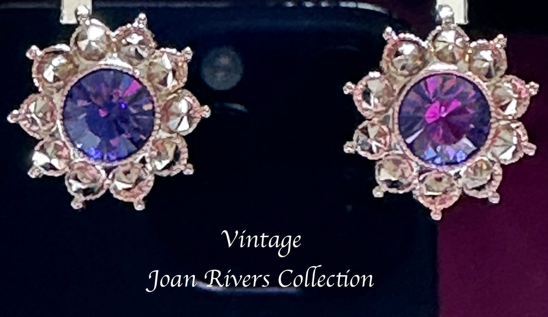 Vintage Joan Rivers Collection Silver / Amethyst Gem, Screw Back Hugs ...
