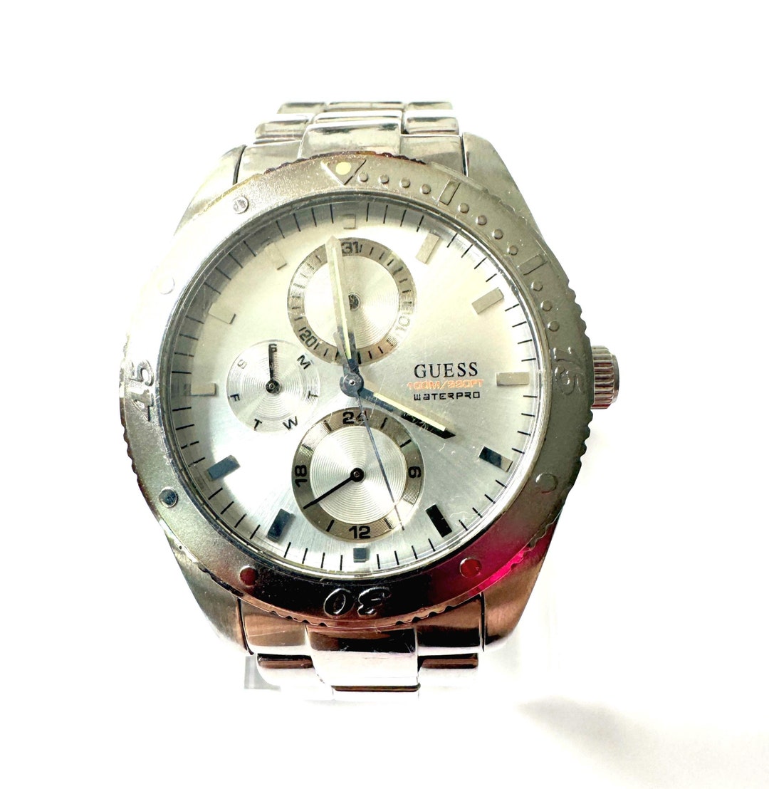 Mens Vintage Guess Waterpro 41mm Wr 100M Diver Stainless Steel Watch ...