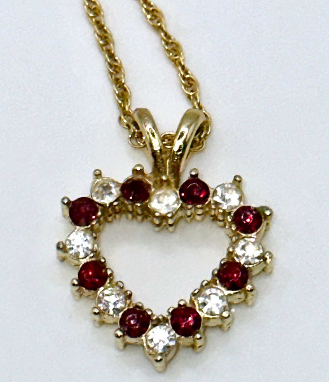 Ladies 90's Gold Plate Chain With Double Sided Crystal Heart Pendent ...