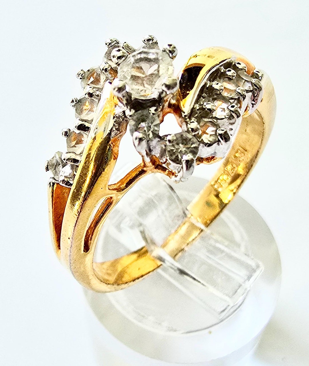 Vintage 80's Ladies RSC Signed 18 K GE Gold Zirconia by Pass Cluster ...