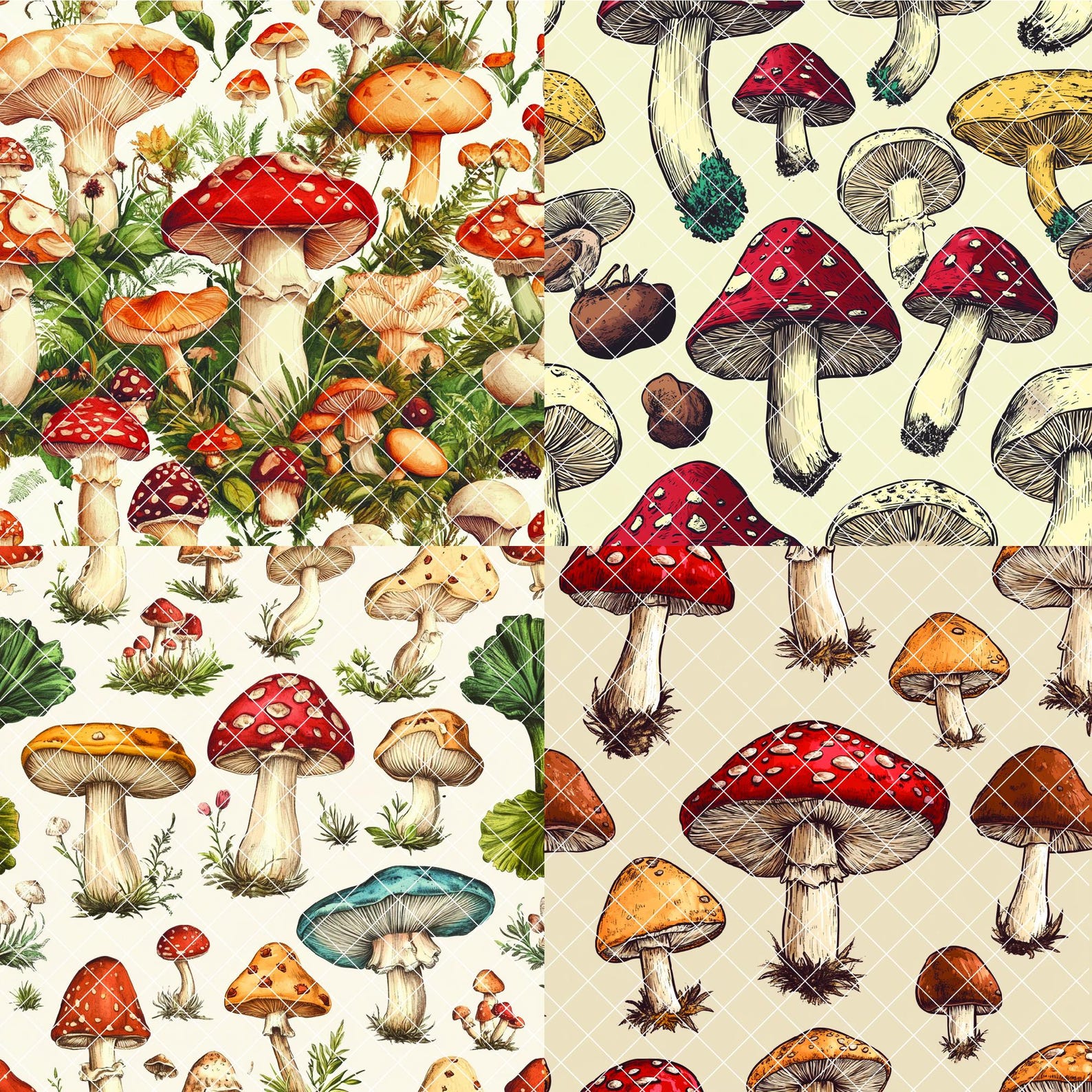 Vintage Mushroom Digital Paper Pack - 20 Whimsical Fungi Patterns, 300 ...