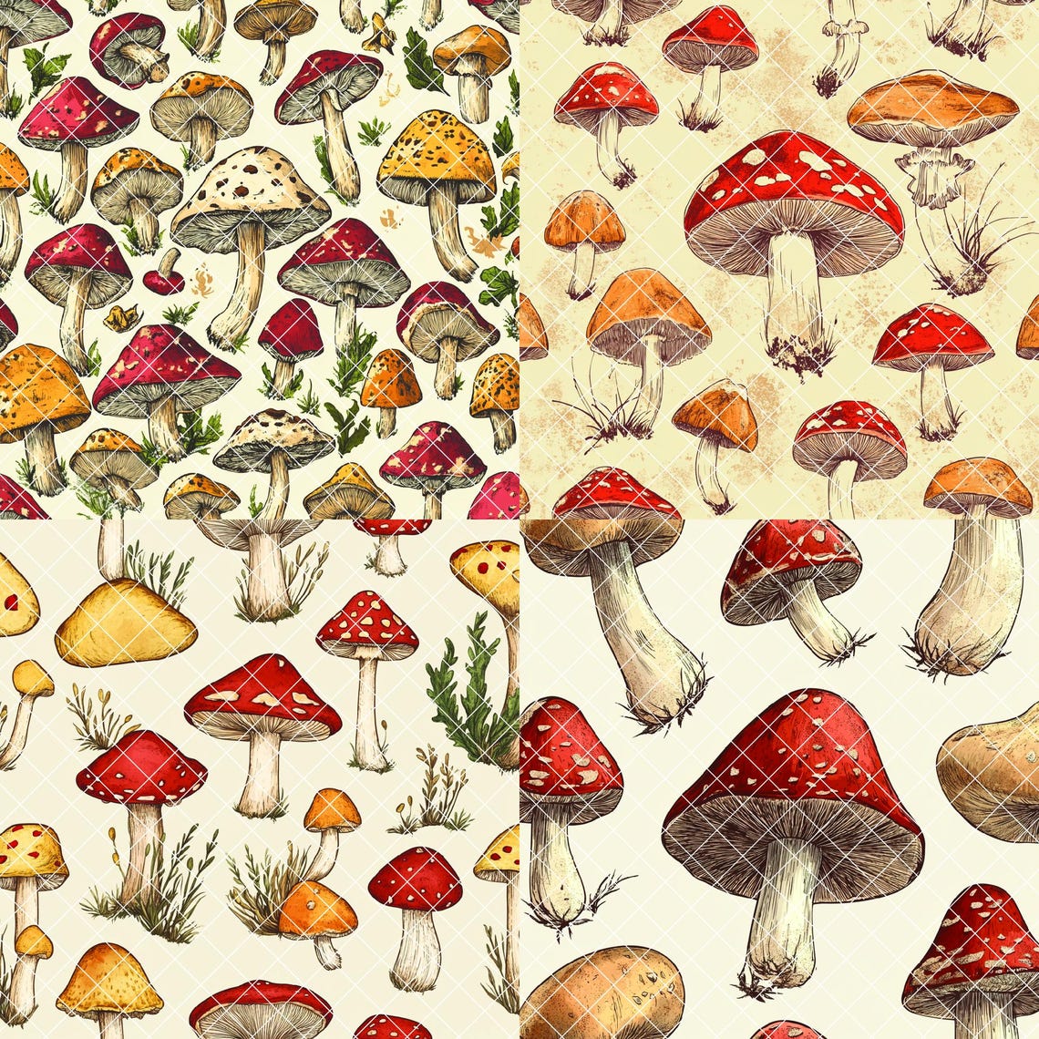Vintage Mushroom Digital Paper Pack - 20 Whimsical Fungi Patterns, 300 ...