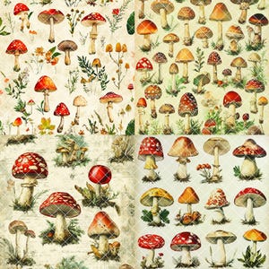 Vintage Mushroom Digital Paper Pack - 20 Whimsical Fungi Patterns, 300 ...