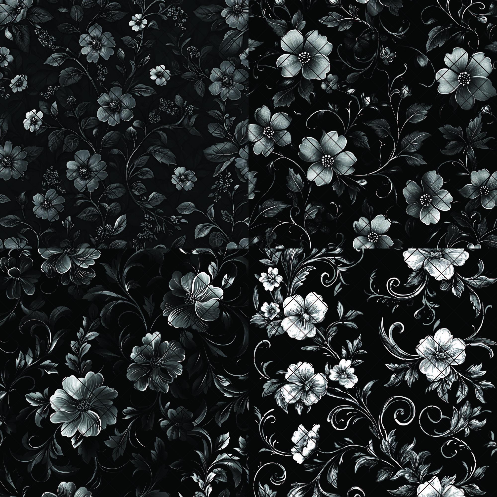 Black and White Floral Digital Paper Pack – 20 Unique Designs, 12x12 ...