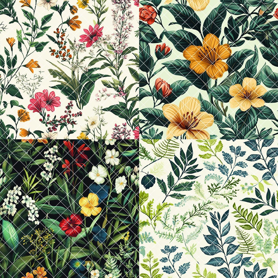 Vintage Botanical Digital Paper Pack - 20 Elegant Nature Patterns, 300 ...