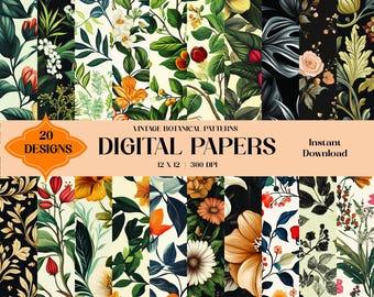 Vintage Mushroom Digital Paper Pack - 20 Whimsical Fungi Patterns, 300 ...