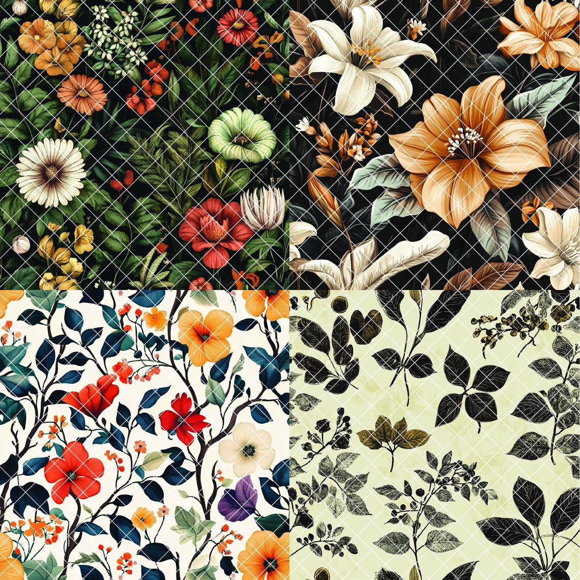 Vintage Botanical Digital Paper Pack - 20 Elegant Nature Patterns, 300 ...