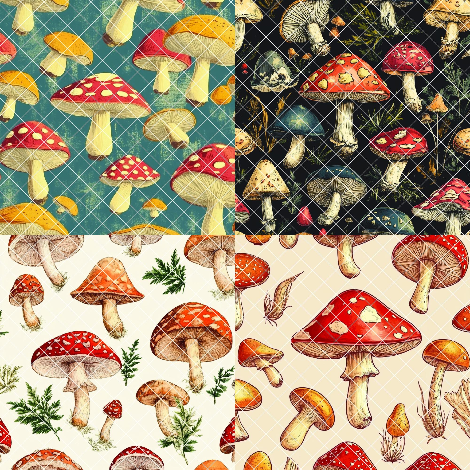 Vintage Mushroom Digital Paper Pack - 20 Whimsical Fungi Patterns, 300 ...