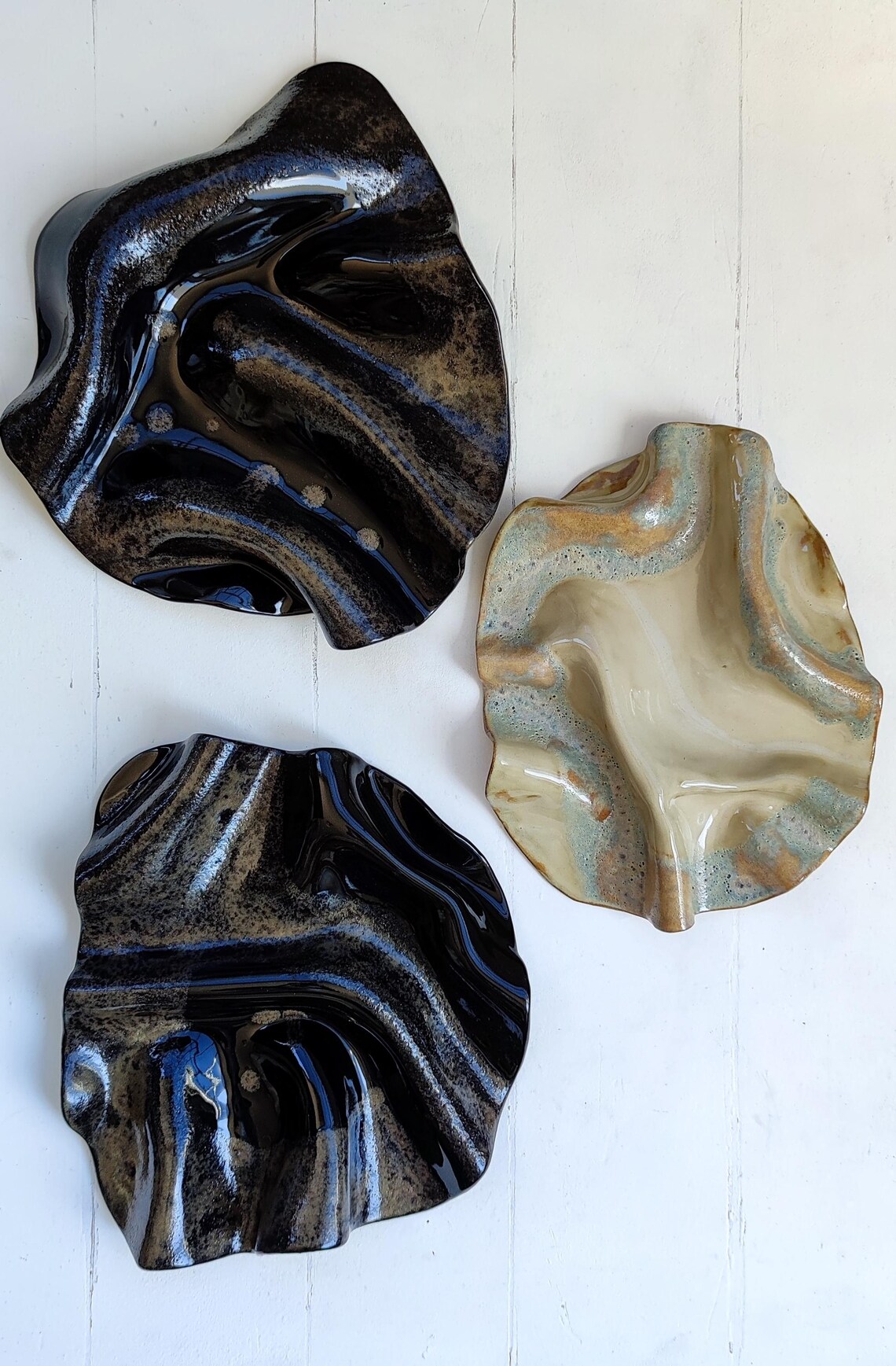 Abstract Ceramic Wall Art: Modern Handmade Wall Sculpture, Set of 3 - Etsy