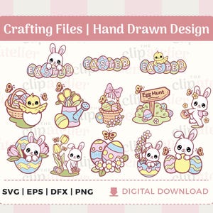 Happy Easter SVG Clipart Bundle | Hand Drawn PNG & Vector Graphics for ...