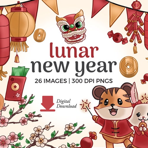 Chinese New Year Clipart Year of Rabbit Clipart Digital - Etsy