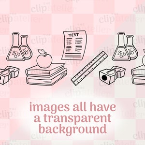School Supply Line Art Clipart: Hand-drawn Back to School PNG Images ...