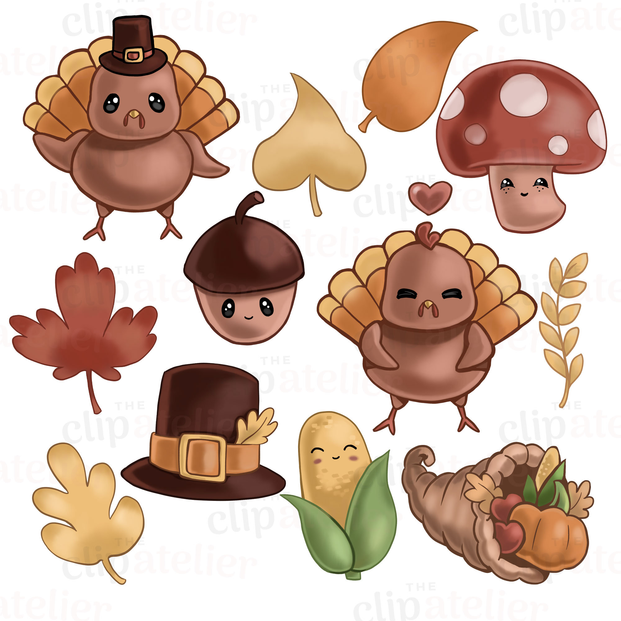 Cute Thanksgiving Clipart Illustrations Kawaii Turkey PNG Download ...