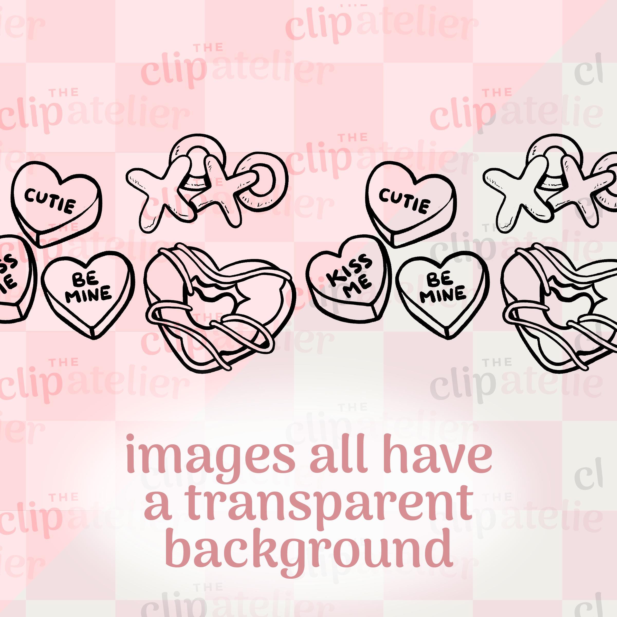 Valentine Treats Line Art Clipart: Heart Shaped Candy PNG Drawings ...
